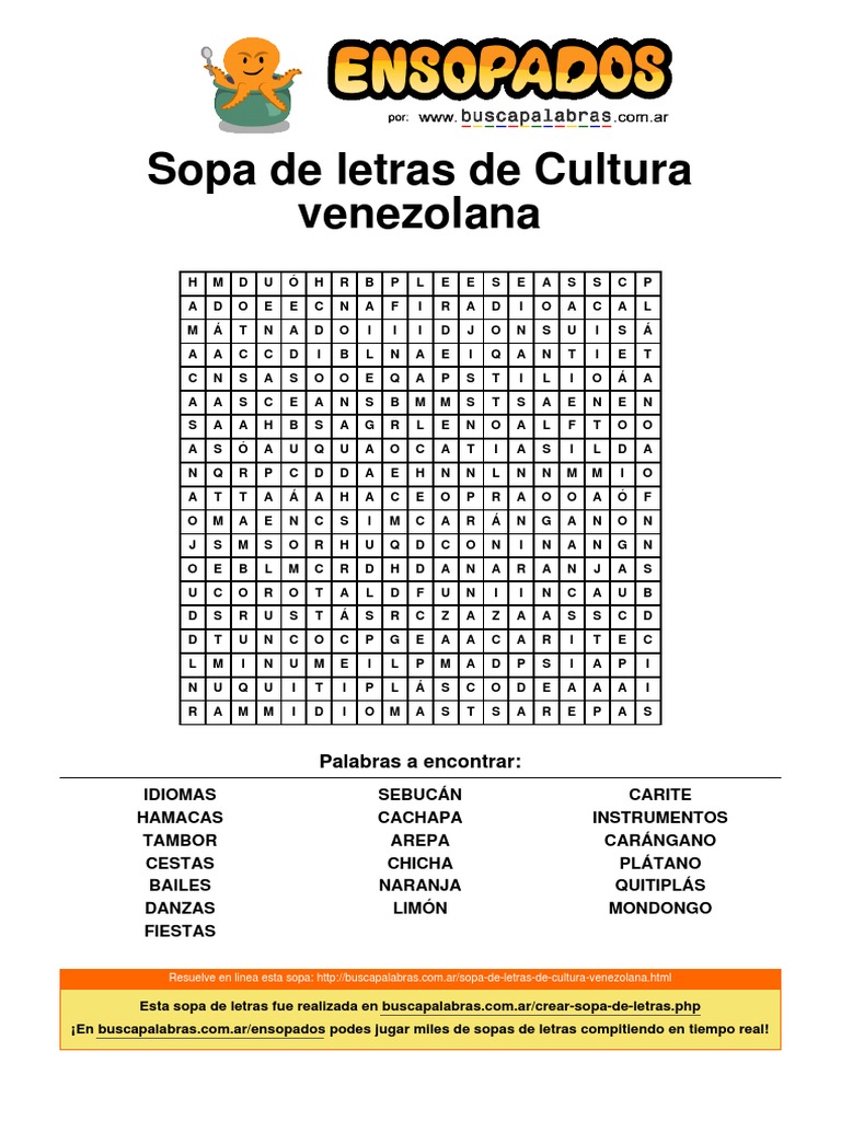 Sopa de Letras de Cultura Venezolana | PDF | Cocina latinoamericana ...