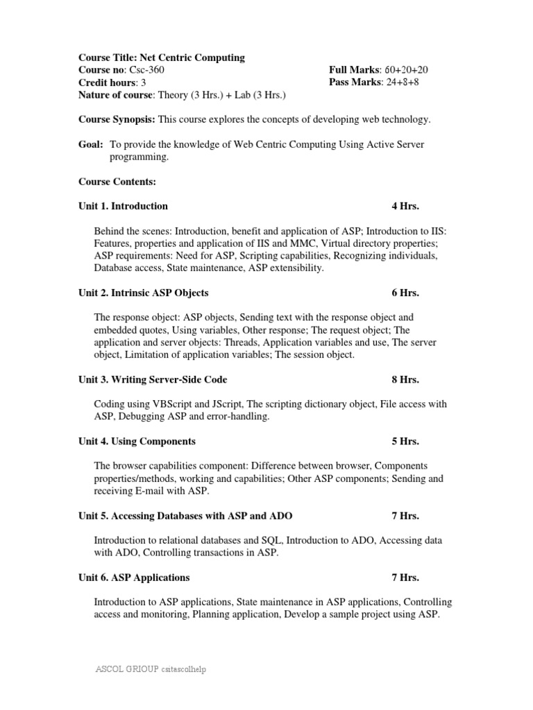 Net Centric Computing Course Overview | PDF | Active Server Pages ...