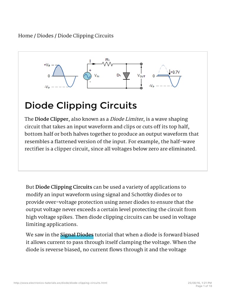 Diode Clipping Circuits and Diode Clipper | PDF | Diode | Rectifier