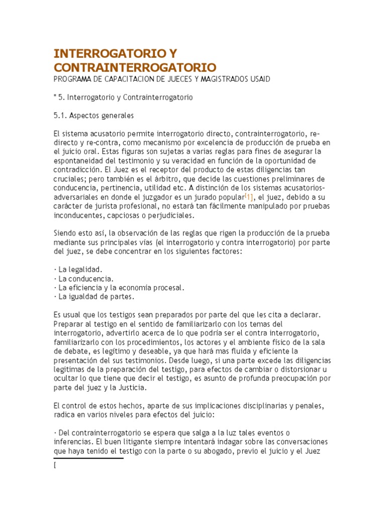 INTERROGATORIO Y CONTRAINTERROGATORIO