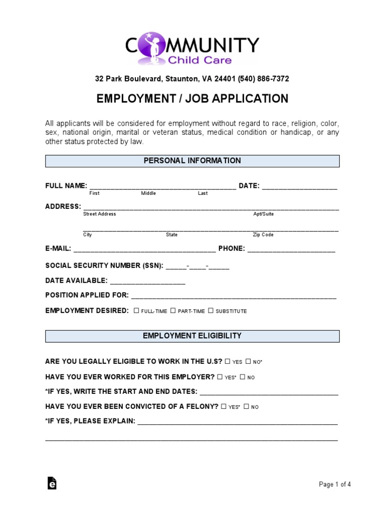 Employment Job Application Form | PDF | Military Discharge | Social ...