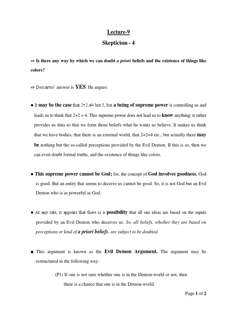 Lecture - 9 - Skepticism - 4 | PDF | Epistemological Theories | Truth