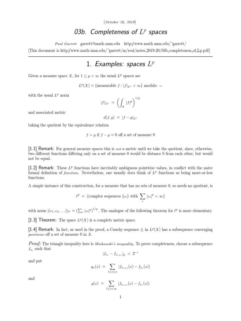 03b. Completeness of L Spaces | PDF | Compact Space | Continuous Function