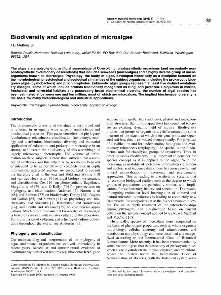 Biodiversity and Application of Microalgae | PDF | Algae | Cyanobacteria