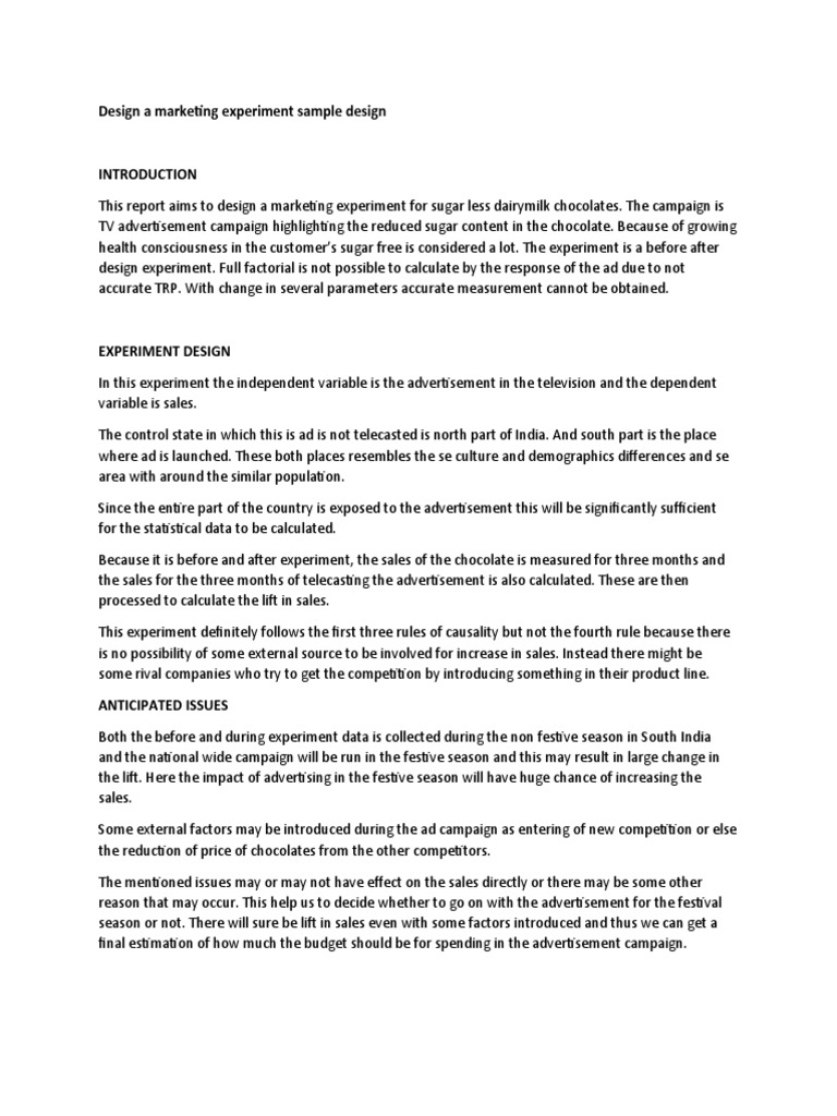 Design A Marketing Experiment Sample Design | PDF | Experiment ...