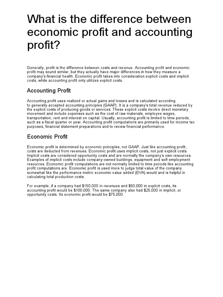 Economic Profit and Accounting Profit - Economics | PDF