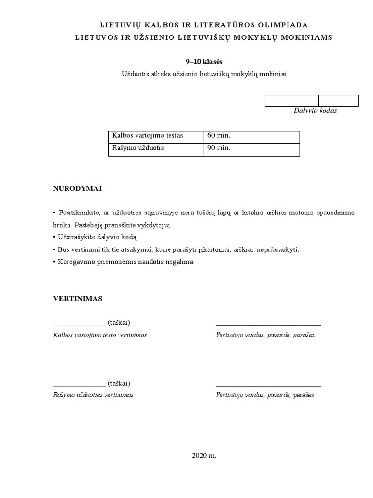 Lietuviu Kalbos Ir Literaturos Uzduotys PDF | PDF