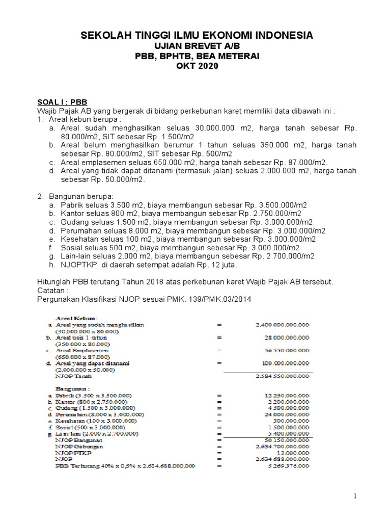 SOAL PBB, BPHTB, Bea Meterai BREVET AB STEI NOV 2020 | PDF