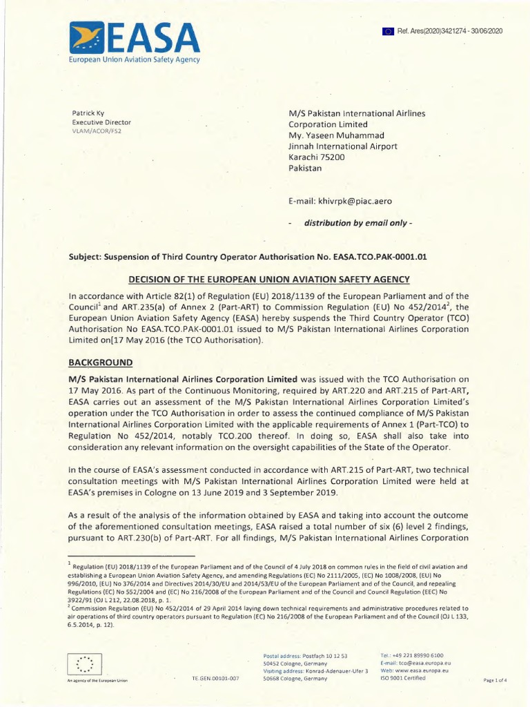 Suspension of Third Country Operator Authorisation No - EASA - TCO ...