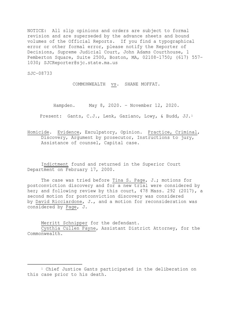 Mass. SJC Ruling On Request For New Trial by Convicted Murderer Shane ...