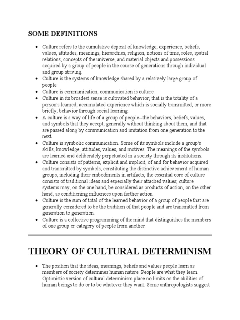 Theory of Cultural Determinism: Some Definitions | PDF | Value (Ethics ...