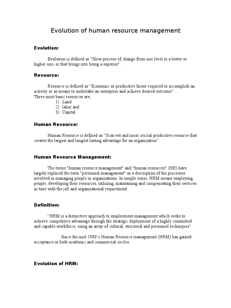 Evolution of Human Resource Management | PDF | Human Resource ...