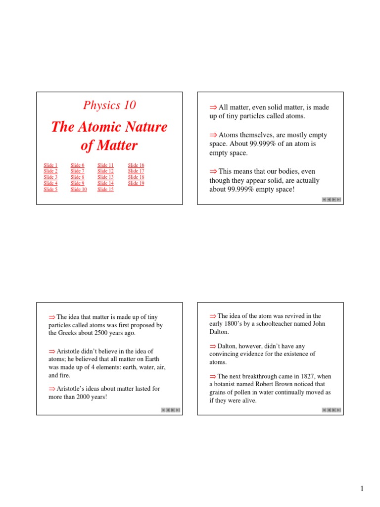The Atomic Nature of Matter: Physics 10 | PDF | Matter | Chemical Elements