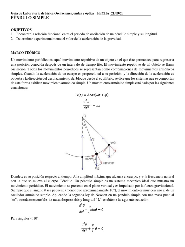 PENDULO SIMPLE Datos | PDF | Péndulo | Mecanica clasica