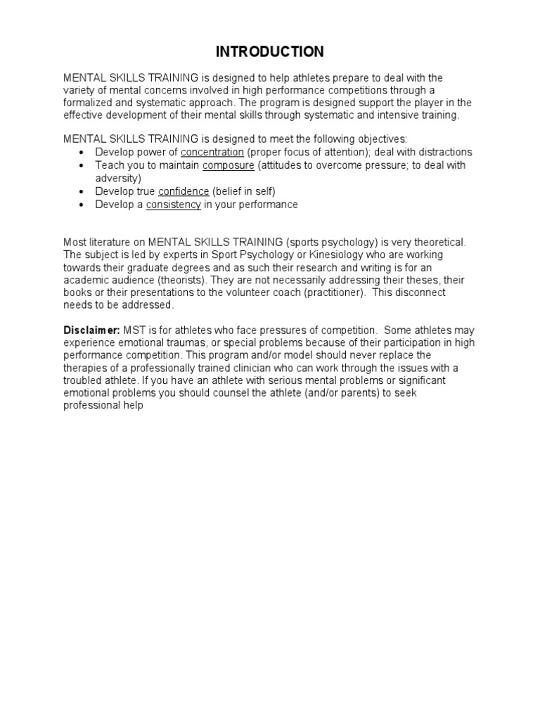 How Mental Skills Training Can Be Applied in Your Program | PDF