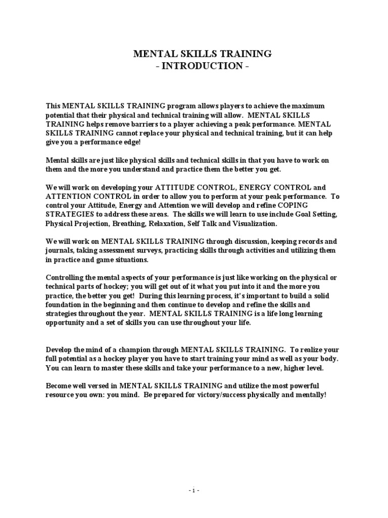 Mental Skills for Hockey Players | PDF