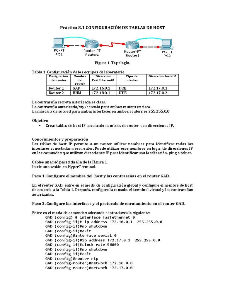 Practica Redes 8 - 1 2019 | PDF | Enrutador (Computación) | Dirección IP