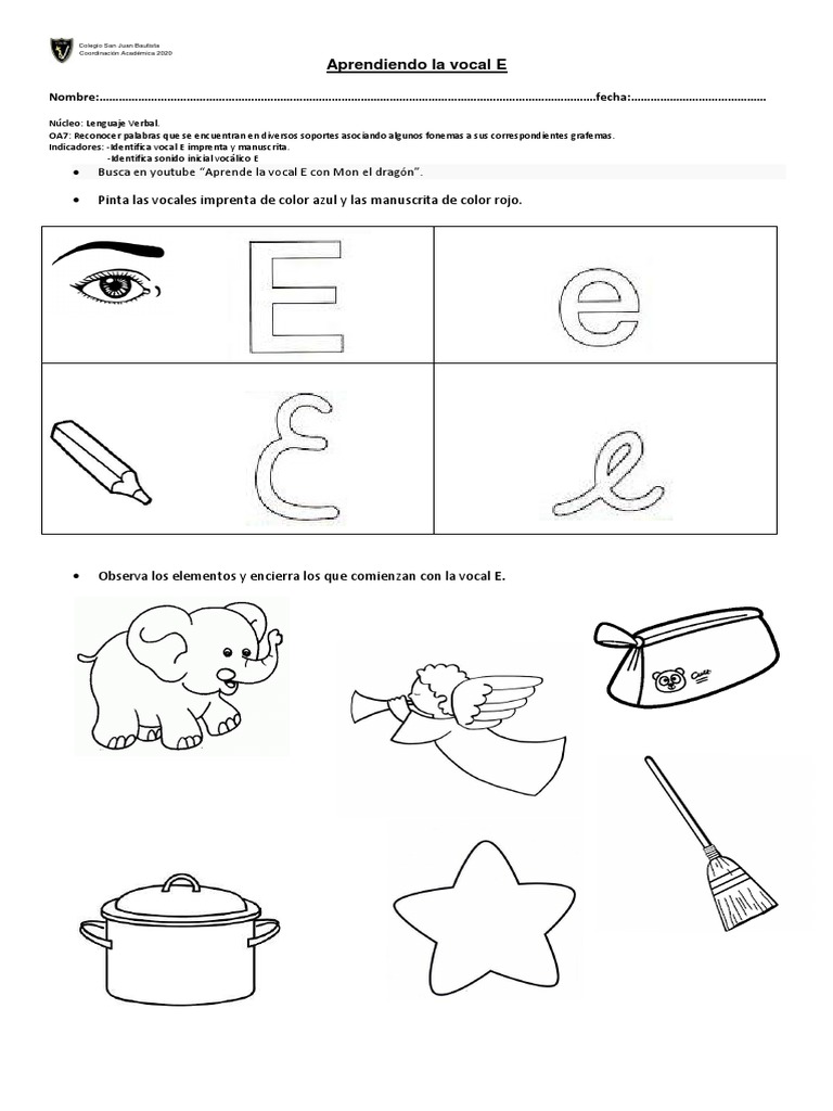 Actividades para Aprender la Vocal E | PDF