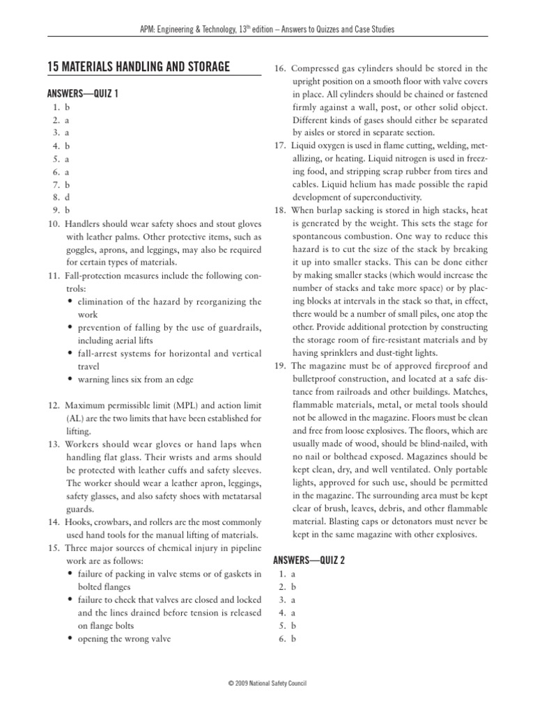 15 Materials Handling and Storage: Answers-Quiz 1 | PDF | Clothing | Nature
