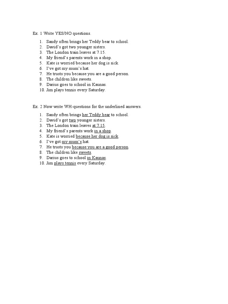 Writing YES/NO and WH-Questions | PDF