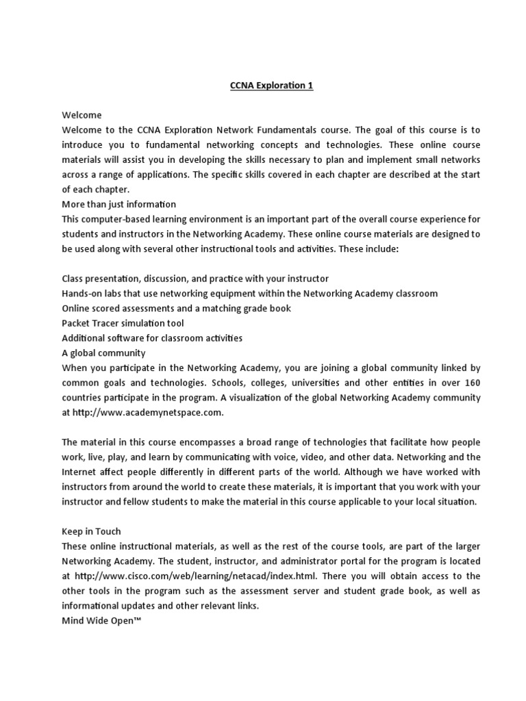 CCNA 1a | PDF | Computer Network | Internet Protocol Suite