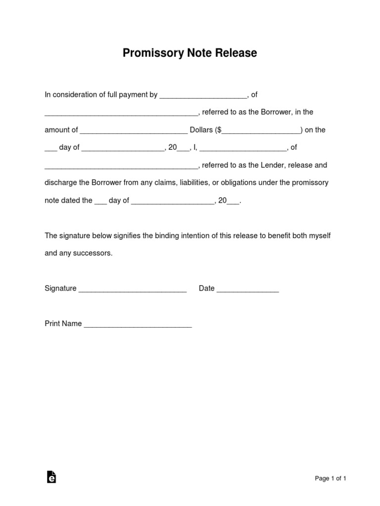 Promissory Note Release: Page 1 of 1 | PDF