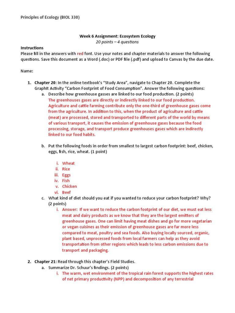 Week 6 Assignment: Ecosystem Ecology Instructions: 20 Points - 4 ...
