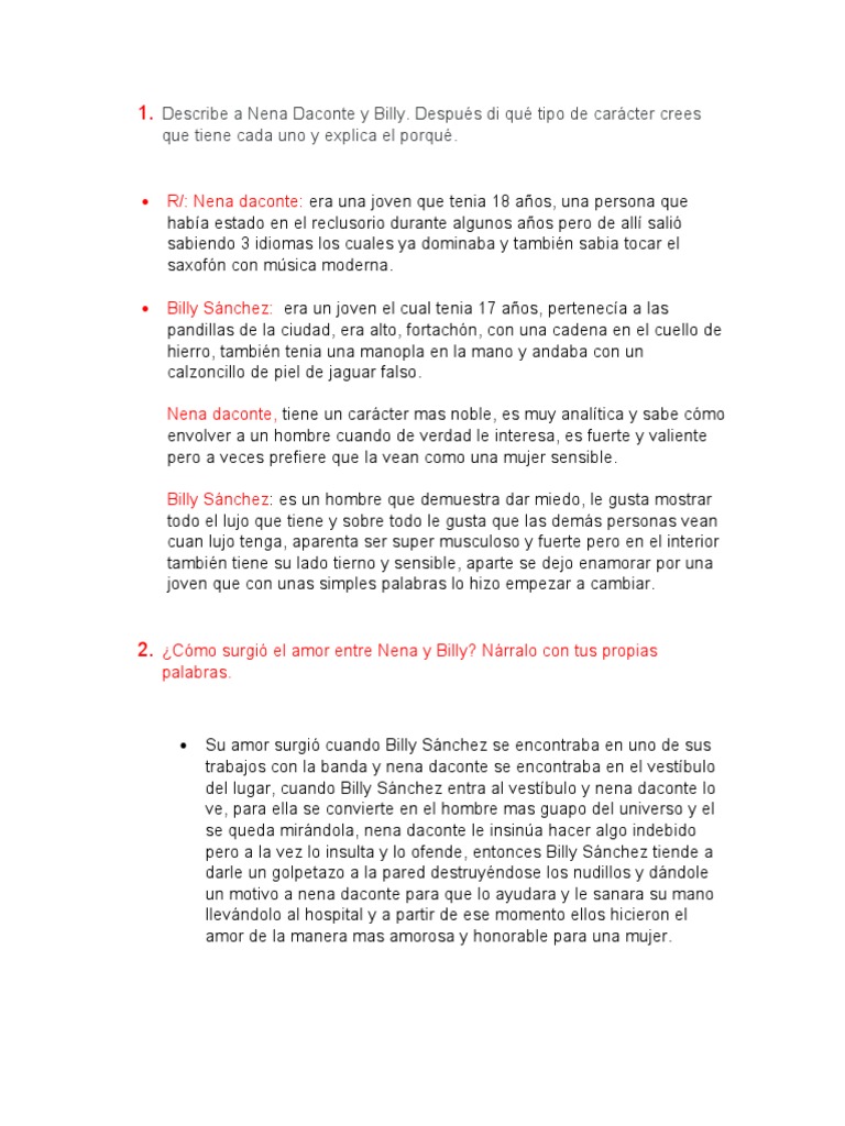 Describe A Nena Daconte y Billy Jacobo | PDF
