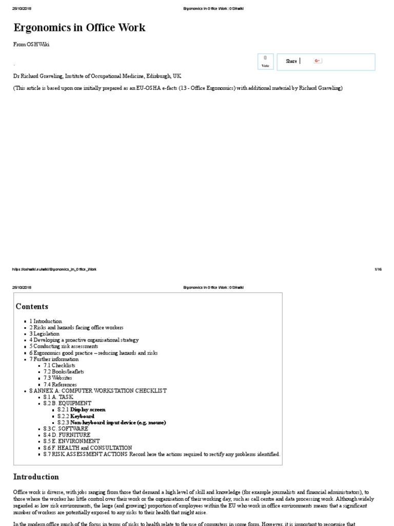 Ergonomics in Office Work - OSHwiki | PDF | Human Factors And ...