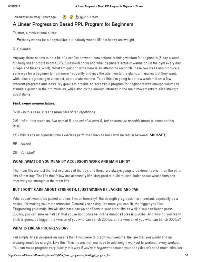 A Linear Progression Based PPL Program For Beginners - Fitness PDF ...