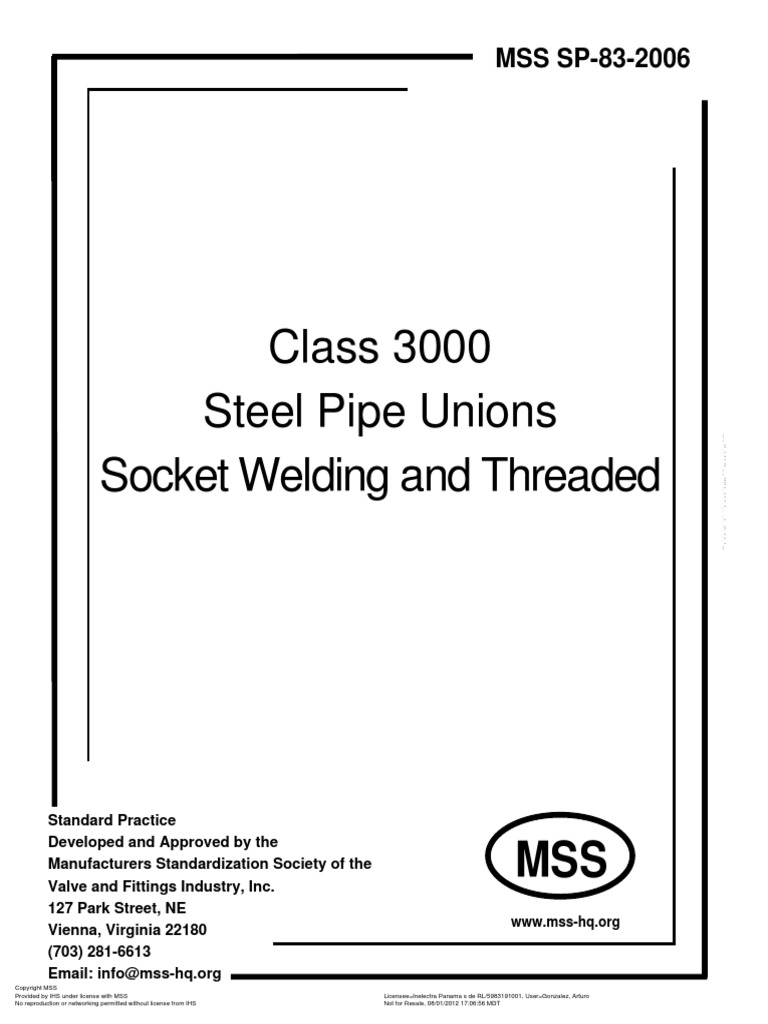 Class 3000 Steel Pipe Unions Socket Welding and Threaded: MSS SP-83 ...