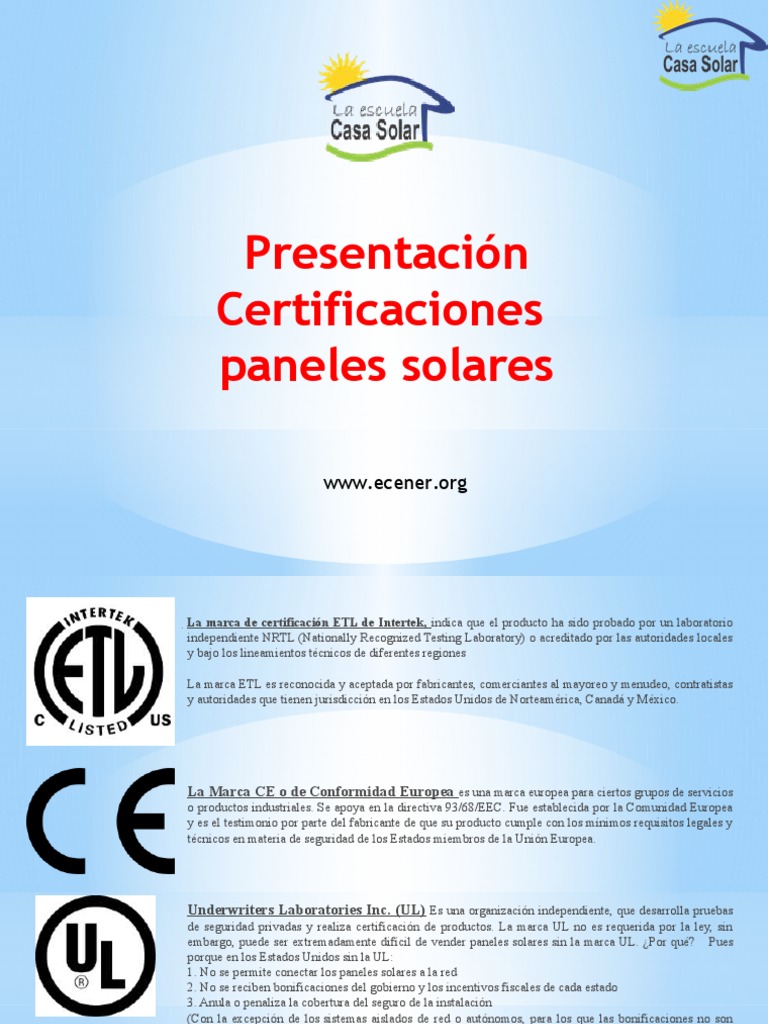Presentación Certificaciones Paneles Solares | PDF | Fotovoltaica ...