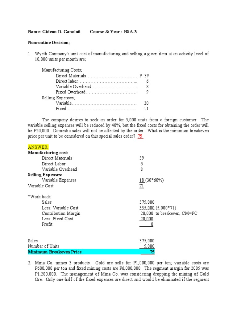 Nonroutine Decision-Making in Cost Analysis | PDF | Cost | Income