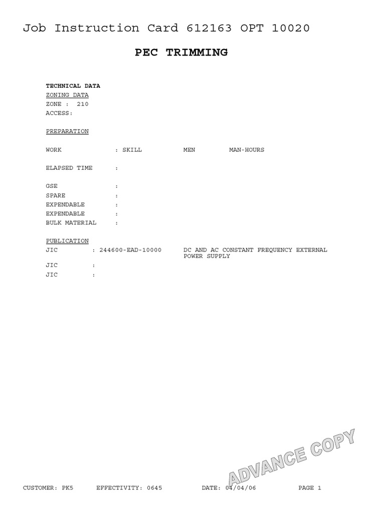 PEC Trimming Job Instruction Guide | PDF | Components | Vehicles