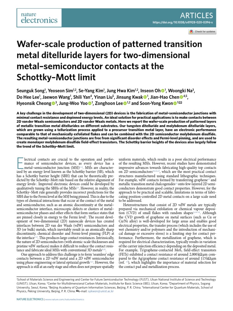 Wafer-Scale Production of Patterned Transition Metal Ditelluride Layers ...