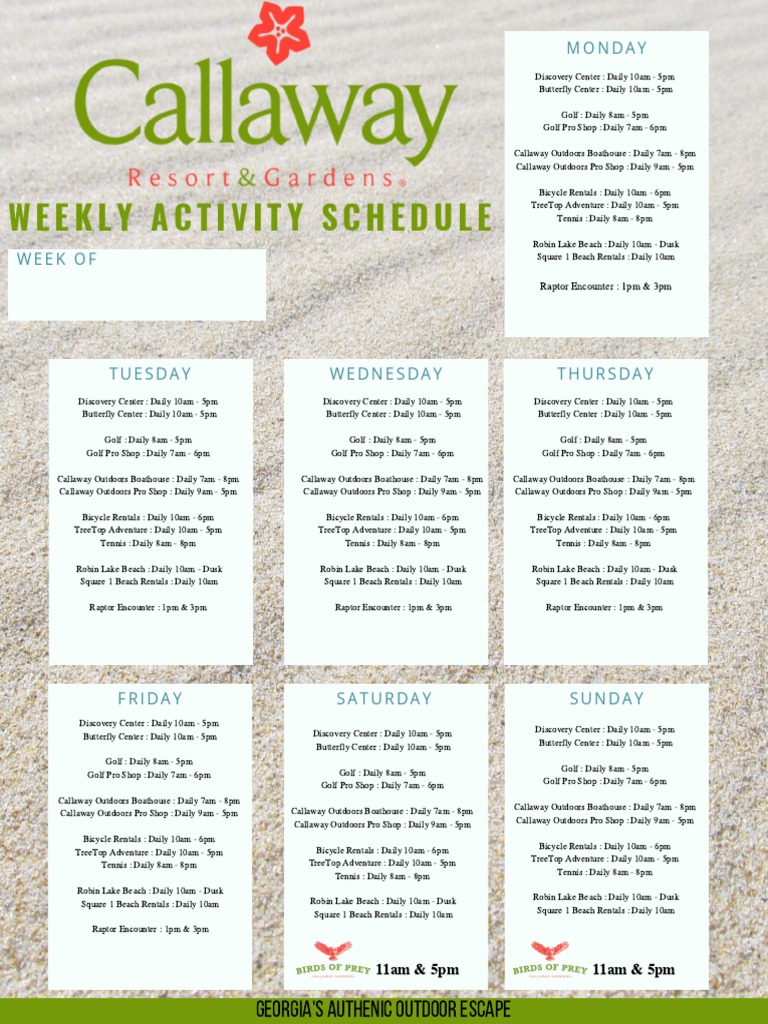Weekly Activity Schedule: Georgia's Authenic Outdoor Escape | PDF ...