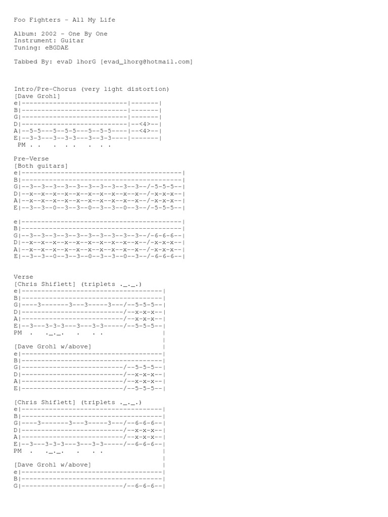 Foo Fighters - All My Life TABS | PDF | Song Structure | Musical Instruments
