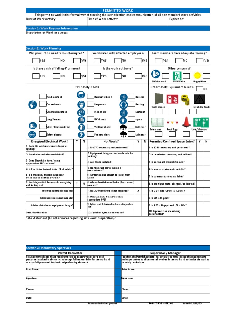 Permit To Work EOH-SP-FORM 531.01 | PDF | Personal Protective Equipment ...