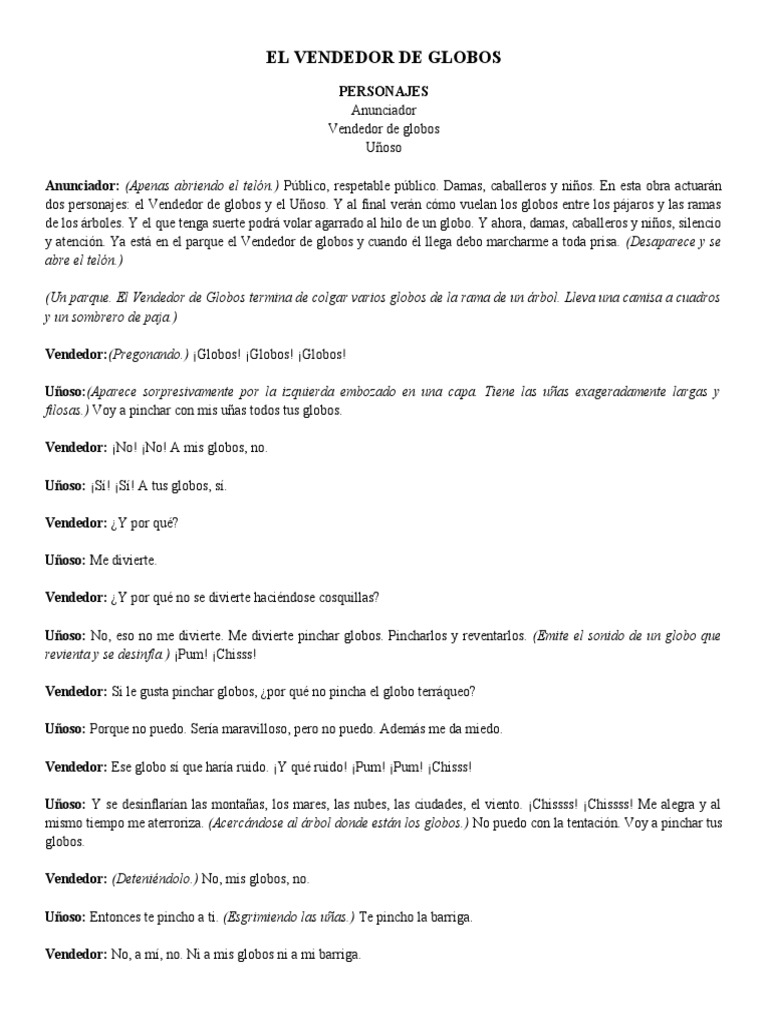 EL VENDEDOR DE GLOBOS, Obra de Teatro. | PDF | Ocio