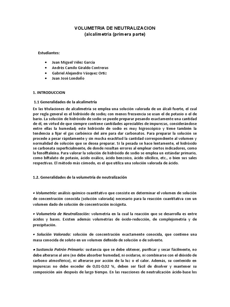 Alcalimetria Parte (1) Completo | PDF | Valoración | Química