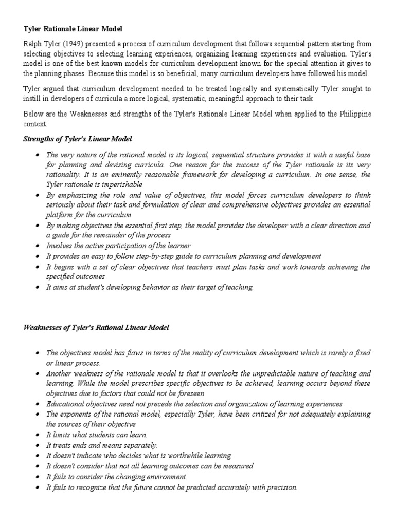 Strengths of Tyler's Linear Model | PDF | Curriculum | Teachers
