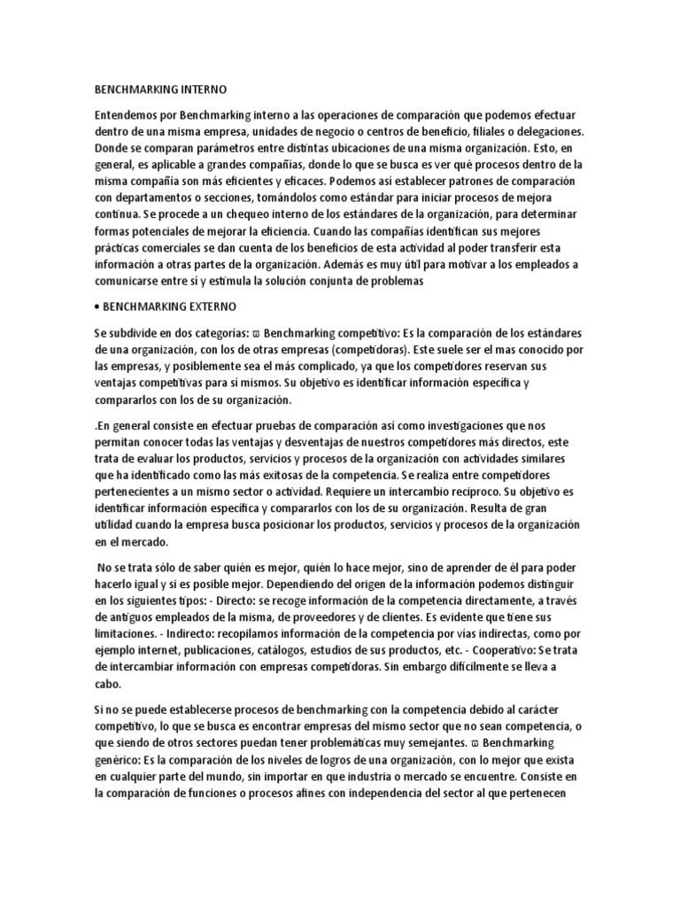 Benchmarking Interno | PDF | Benchmarking | Economias