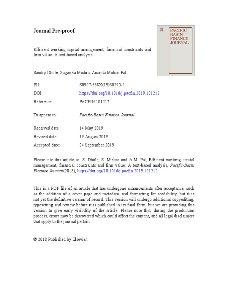 Journal Pre-Proof: Pacific-Basin Finance Journal | PDF | Working ...