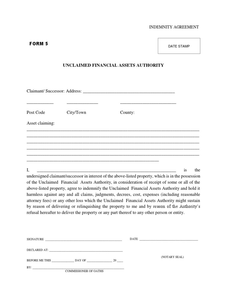 Indemnity agreement-FORM 5 PDF | PDF