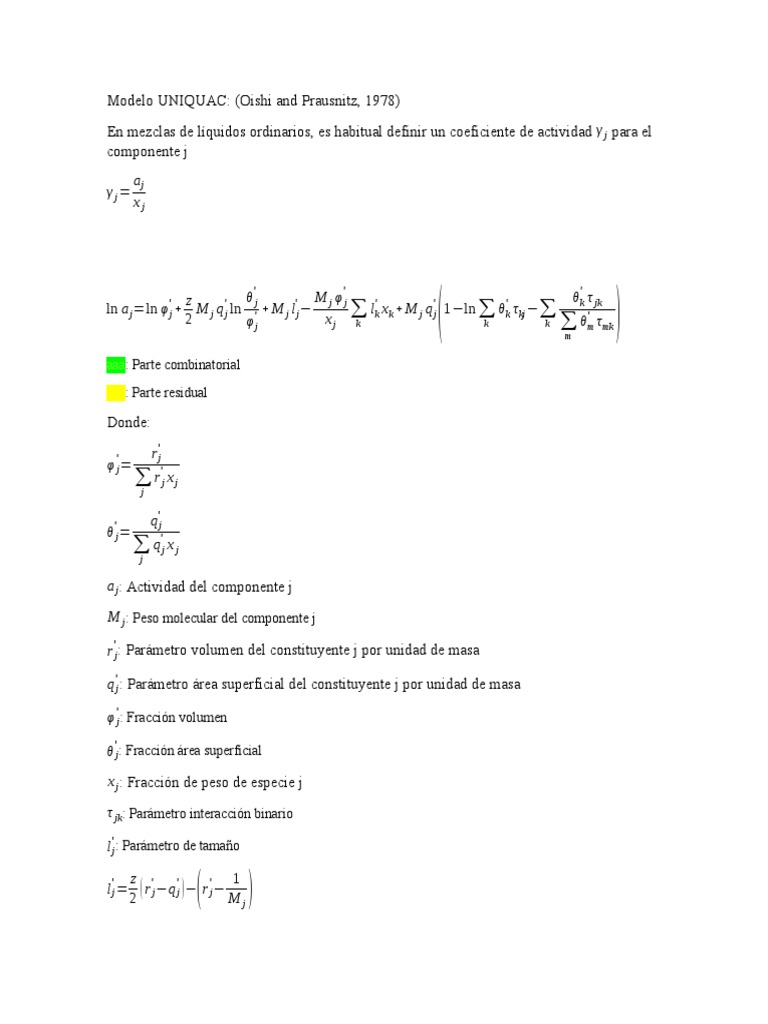 Modelo UNIQUAC en Mezclas Líquidas | PDF | Naturaleza | Ciencia de los ...