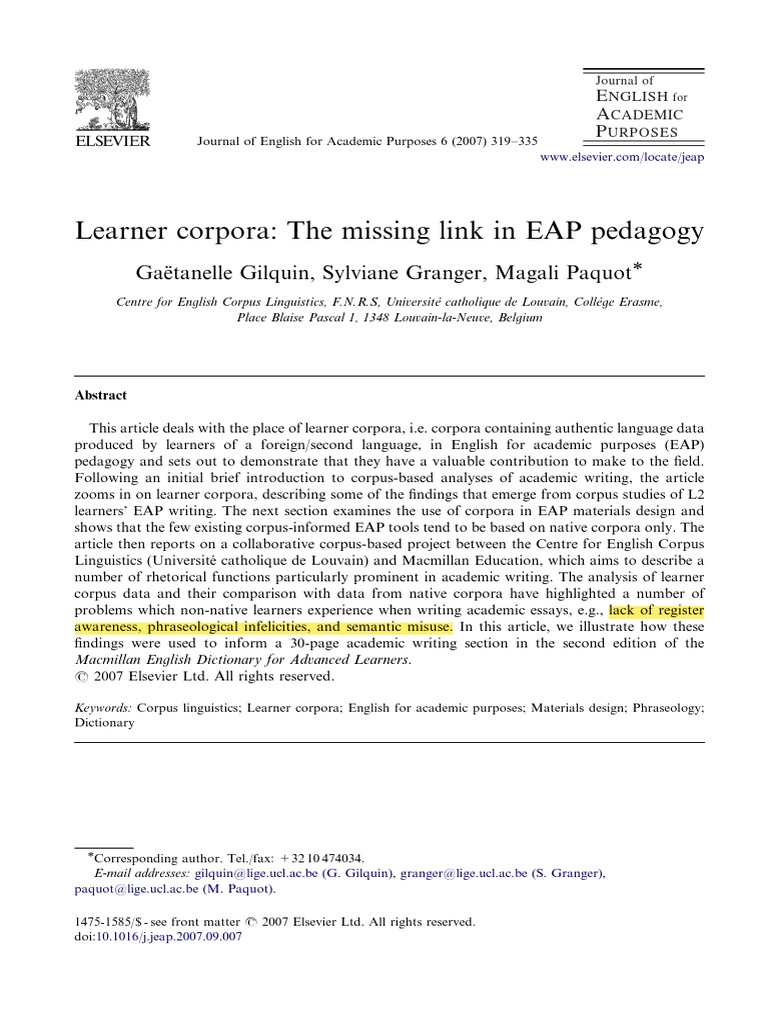 Learner Corpora: The Missing Link in EAP Pedagogy: Gae Tanelle Gilquin ...