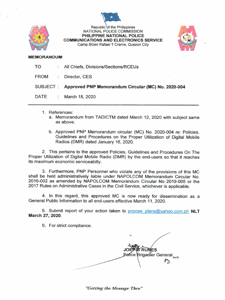 4 Memo Approved Pnp Memorandum Circular No 2020 04 Pdf Pdf