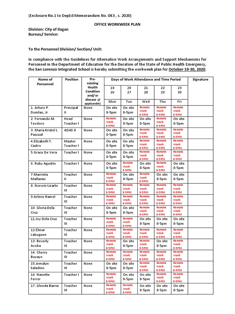 Office-Workweek-Plan of San Lorenzo Is | PDF