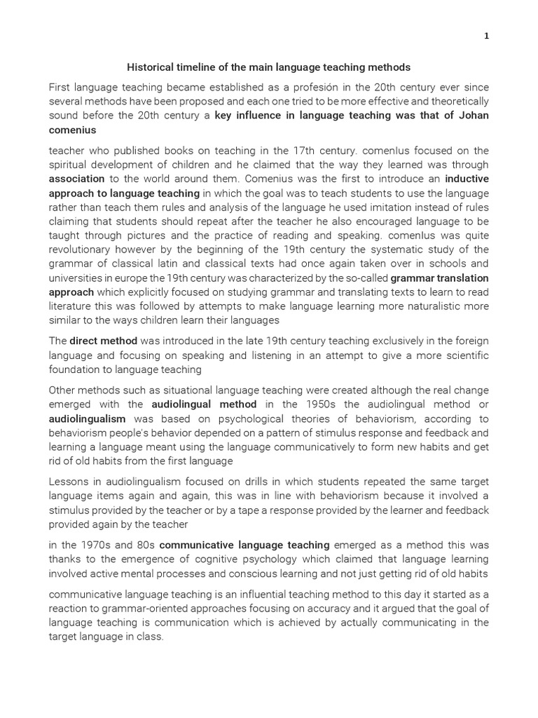 Historical Timeline of The Main Language Teaching Methods-Comprimido ...