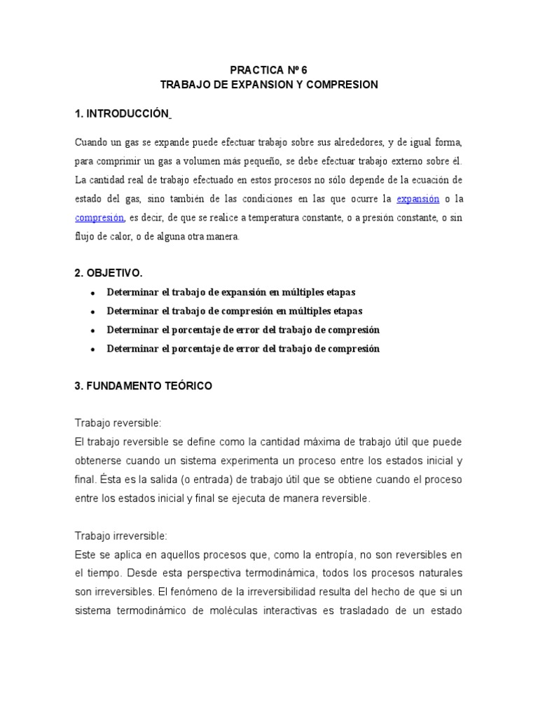 TRABAJO Y COMPRESION Practica 6 | PDF | Termodinámica | Química Física
